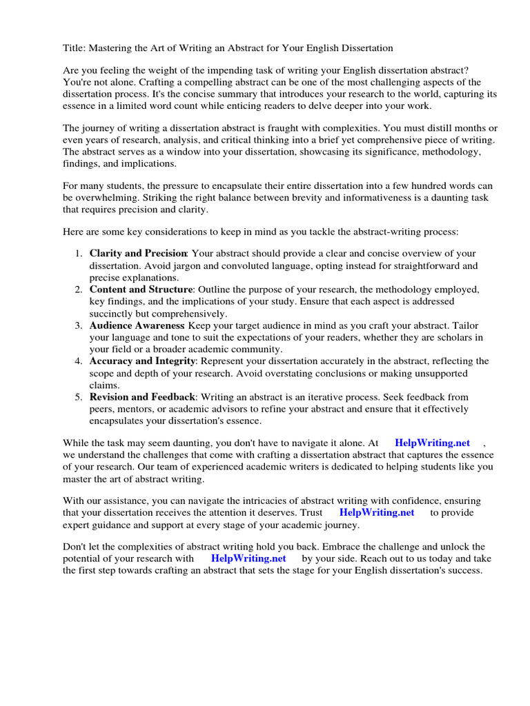 How To Write An Abstract For An English Dissertation | PDF | Thesis ...