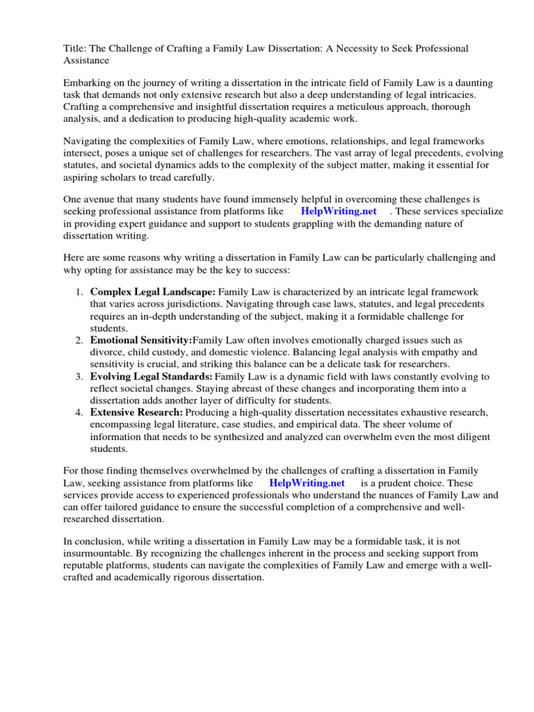 Dissertation Examples Family Law | PDF | Divorce | Marriage