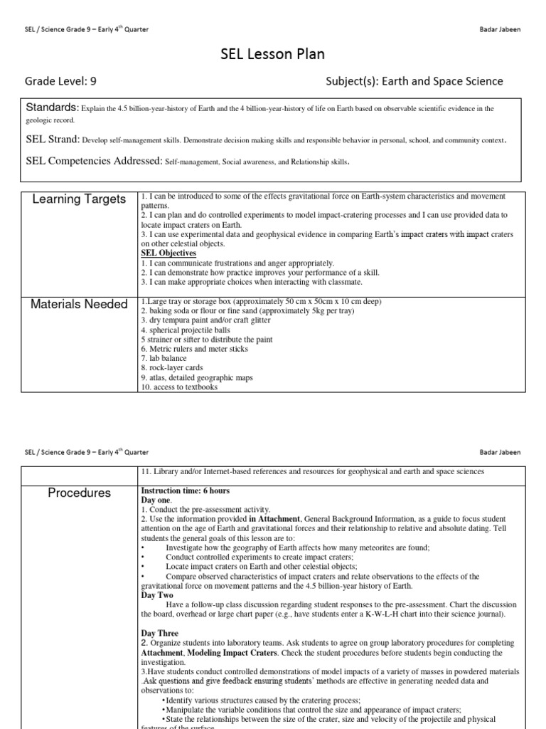 SEL SCI Grade 9 Early 4th Quarter B Jabeen | PDF | Earth | Science