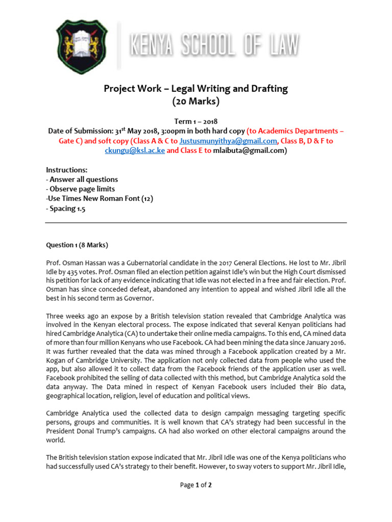 Legal Writing & Drafting (Project Work 2018) . | PDF | Facebook