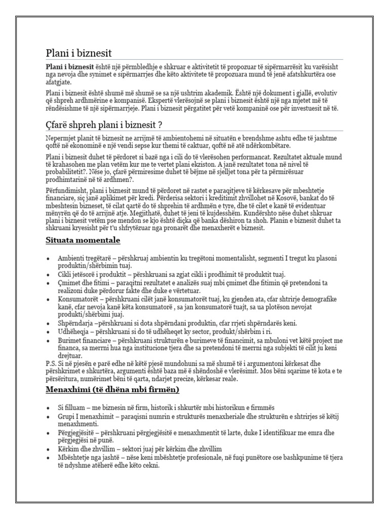 Plani I Biznesit | PDF