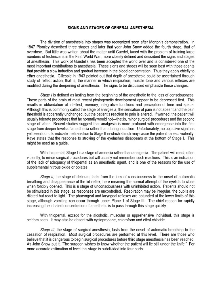 Signs and Stages of General Anesthesia | PDF | Anesthesia | Apnea