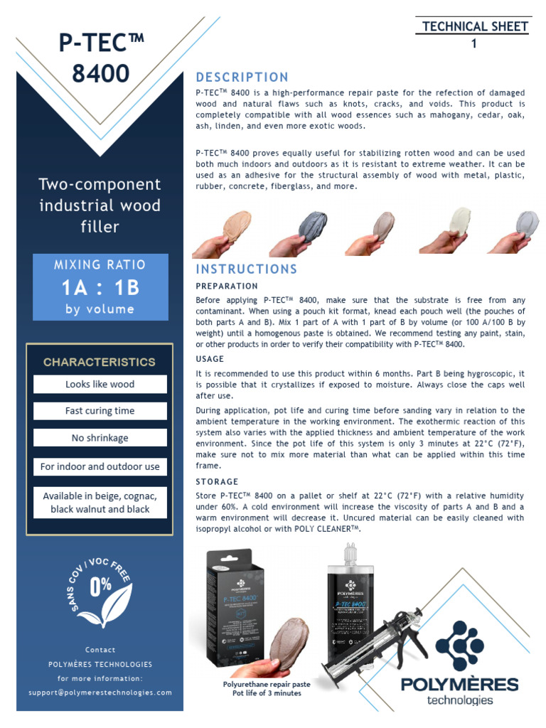TDS - P Tec 8400 Wood Filler - English | PDF | Wood | Materials Science