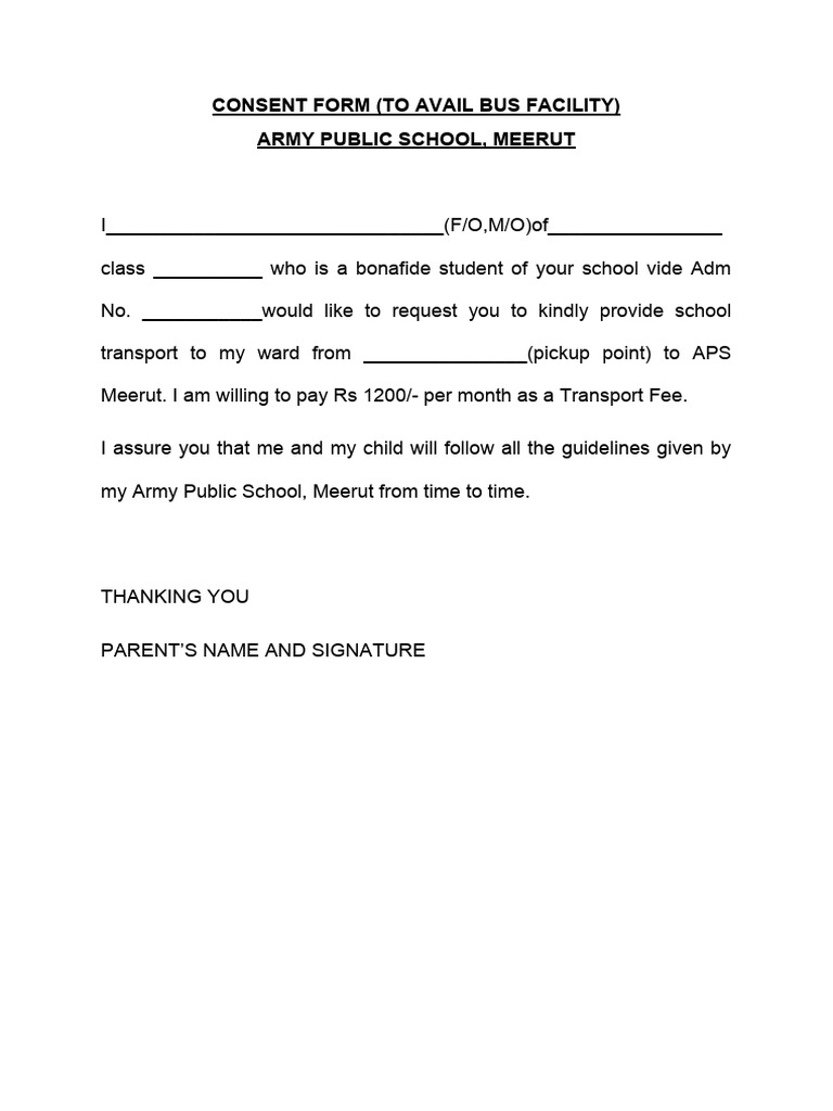Bus Facility Consent Form for Students | PDF