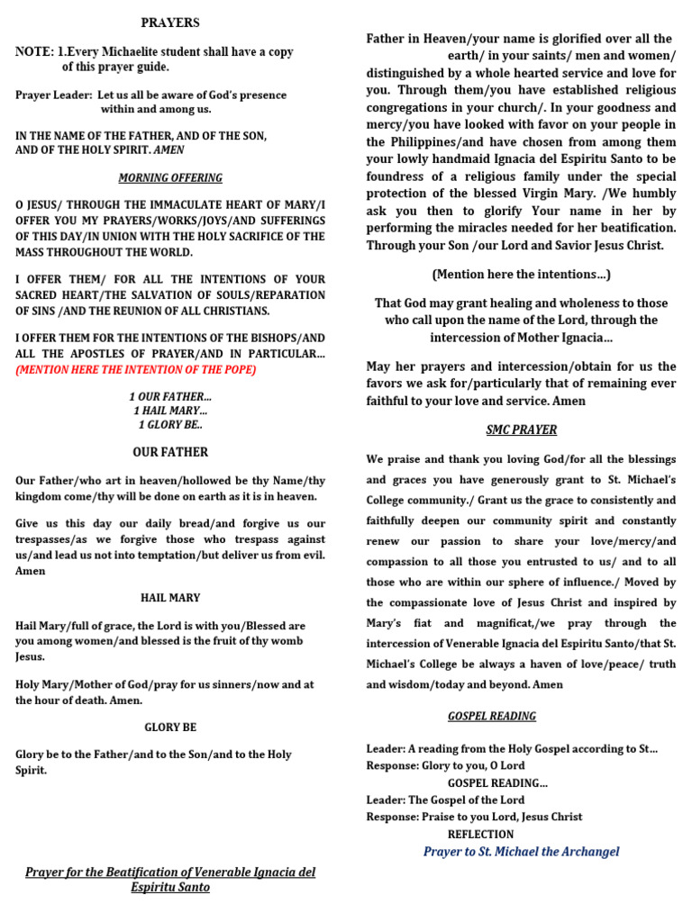 Prayer Copy For Students | PDF | Lord's Prayer | Mary, Mother Of Jesus