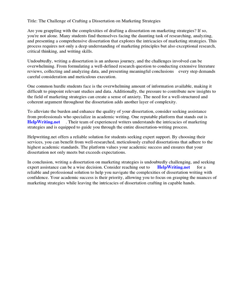 Sample Dissertation On Marketing Strategies | PDF | Marketing | Leadership