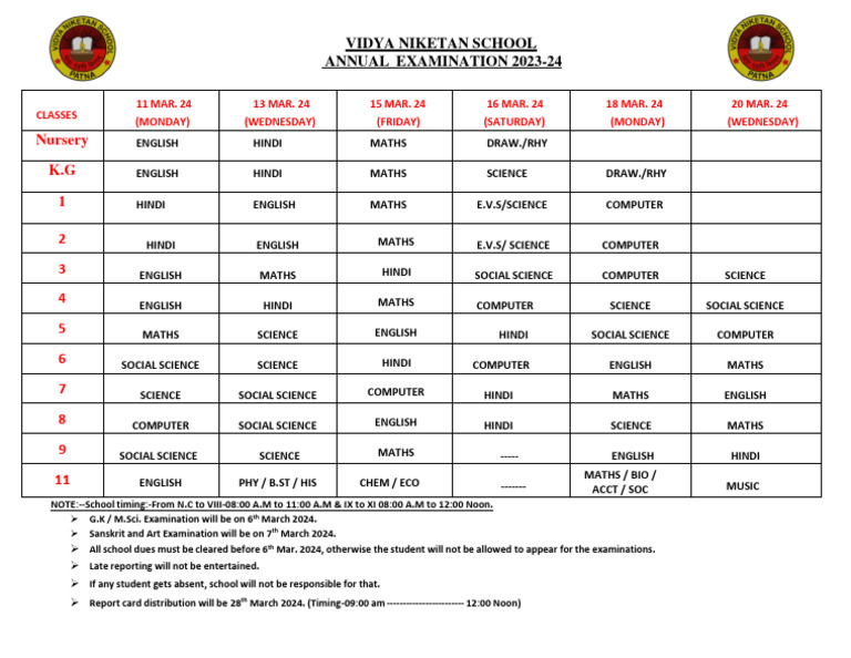 Annual Exam Time Table 2023-24.docx-1 | PDF