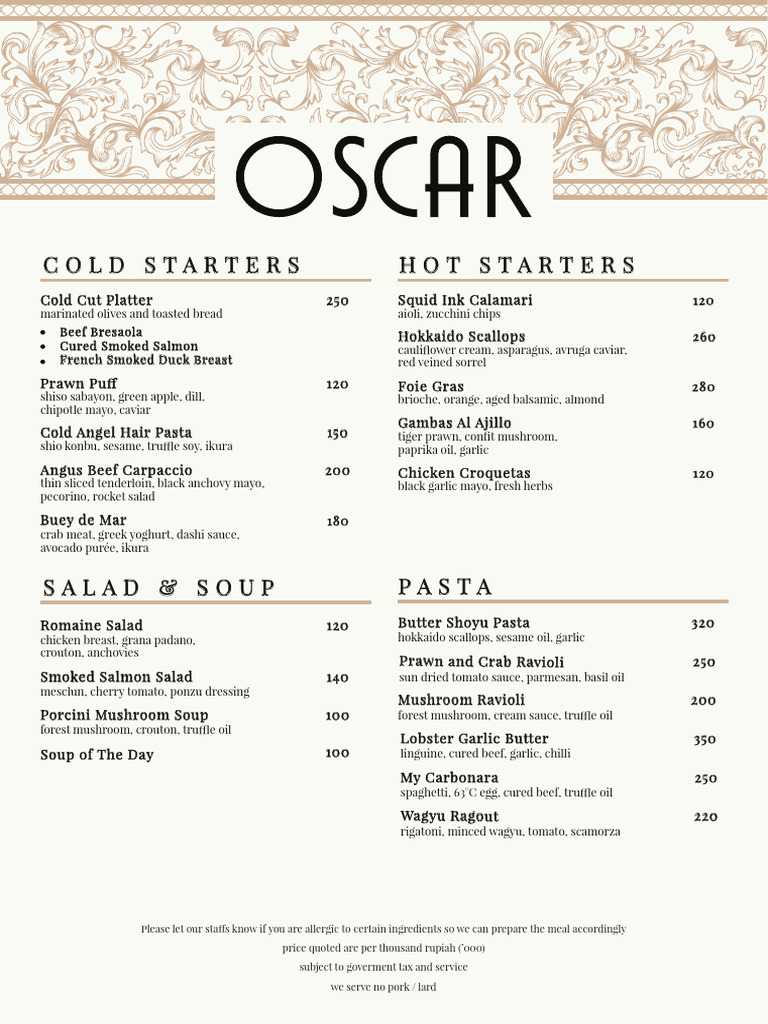 MENU-OSCAR-2023-1.0- | PDF | Sauce | Pasta