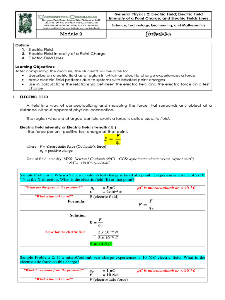 Physics 2 Module 2 (1) | PDF | Electric Field | Electrostatics