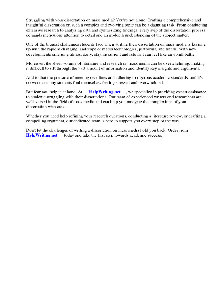 Navigating Mass Media Dissertation Challenges | PDF | Mass Media | News