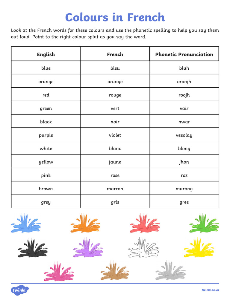 Year 3 French Colours in French Activity | PDF