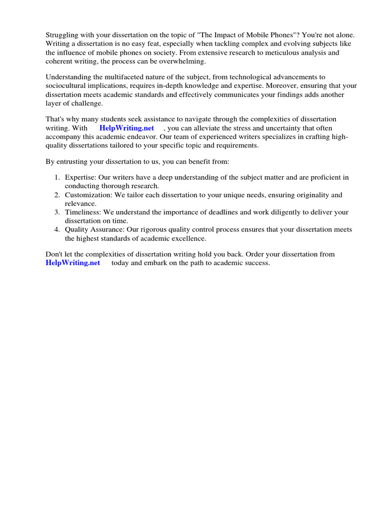 Dissertation Help on Mobile Phones Impact | PDF | Thesis
