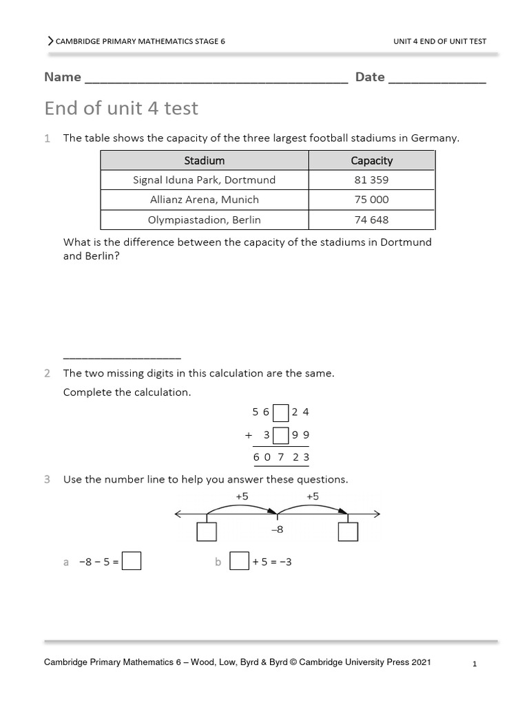 Prim Maths 6 2ed TR Unit 4 Test | PDF