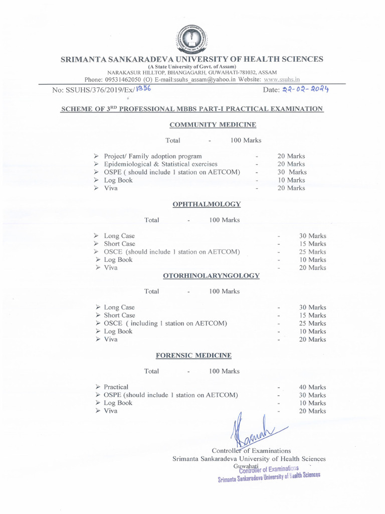 Scheme of 3rd Prof MBBS PART-I PRACTICAL EXAM | PDF