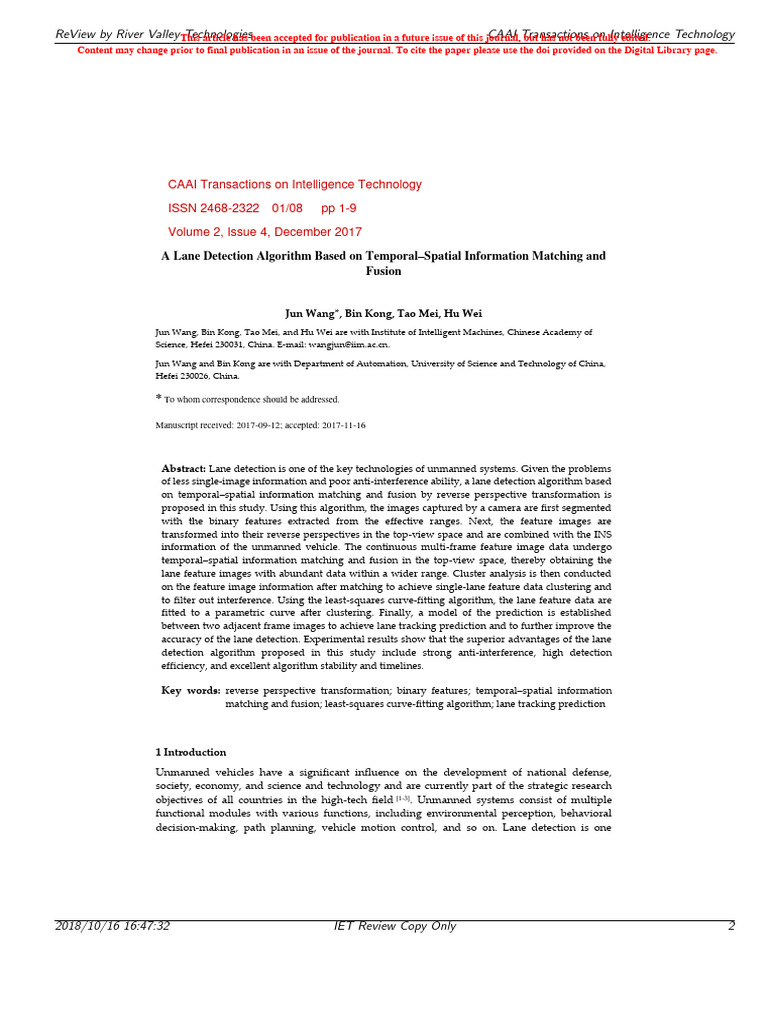 Lane Detection Algorithm Based On Temporal-Spatial | PDF | Image Segmentation