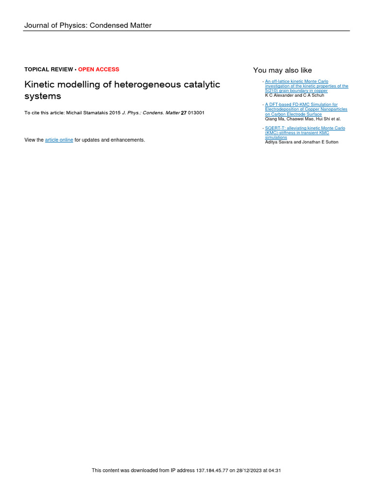 Stamatakis 2015 J. Phys. Condens. Matter 27 013001 | PDF | Catalysis ...