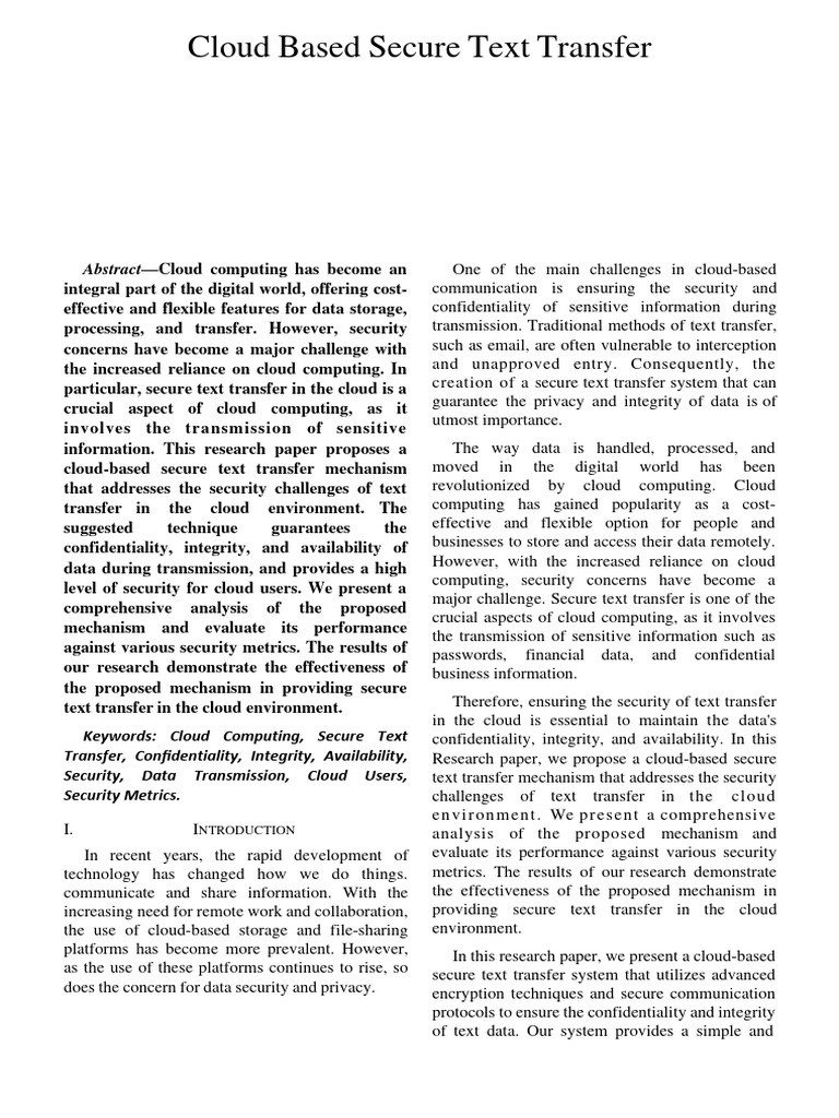 Research - Paper - Secure Text Transfer | PDF | Encryption | Key (Cryptography)
