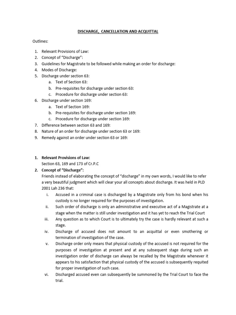 Discharge, Acquittal and Cancellation of FIR | PDF | Bail | Magistrate
