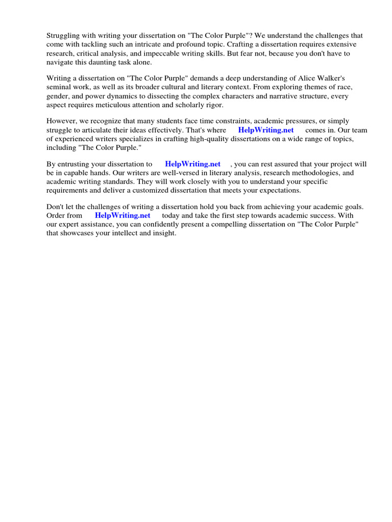 Dissertation On The Color Purple | PDF | Poetry | General Fiction