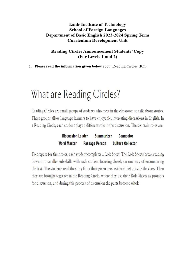 Reading Circles for English Levels 1-2 | PDF