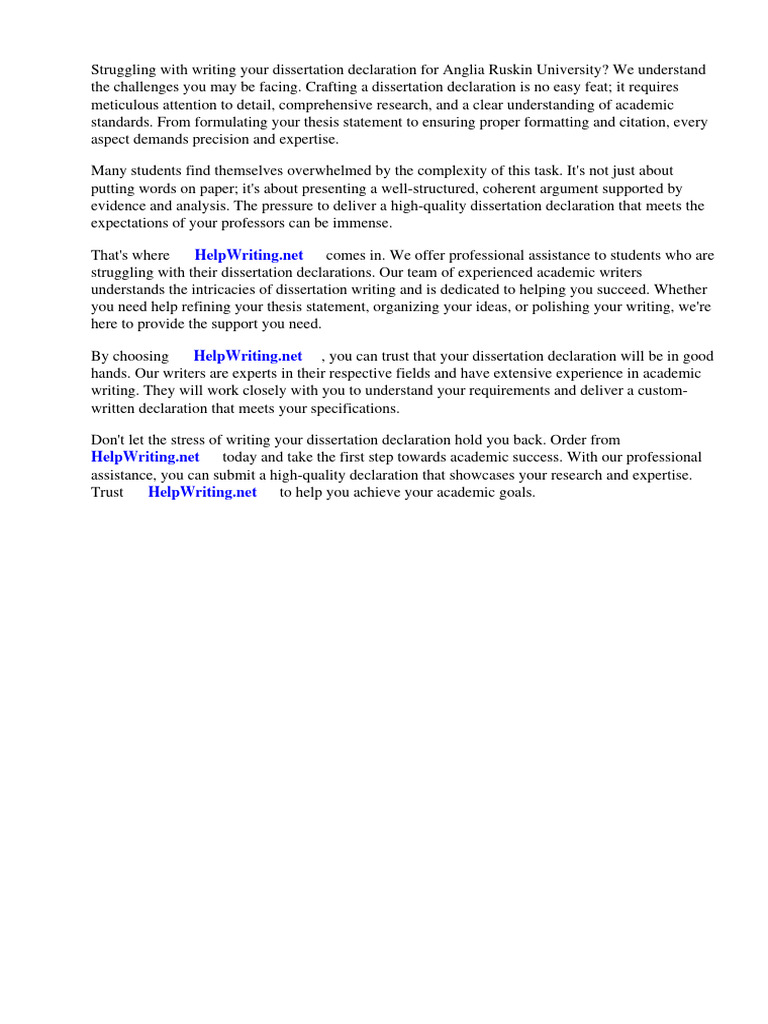 Dissertation Declaration Anglia Ruskin | PDF | Thesis