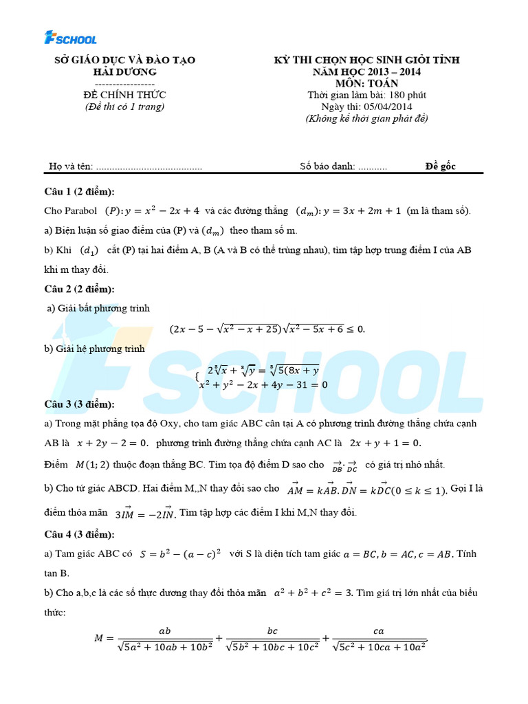 De HSG 10 Toan 10 Nam 2014 | PDF