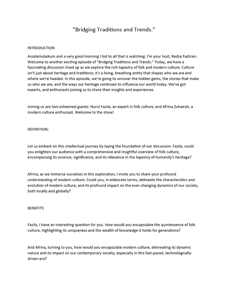 Bridging Traditions and Trends Script | PDF | Modernity | Folk Music
