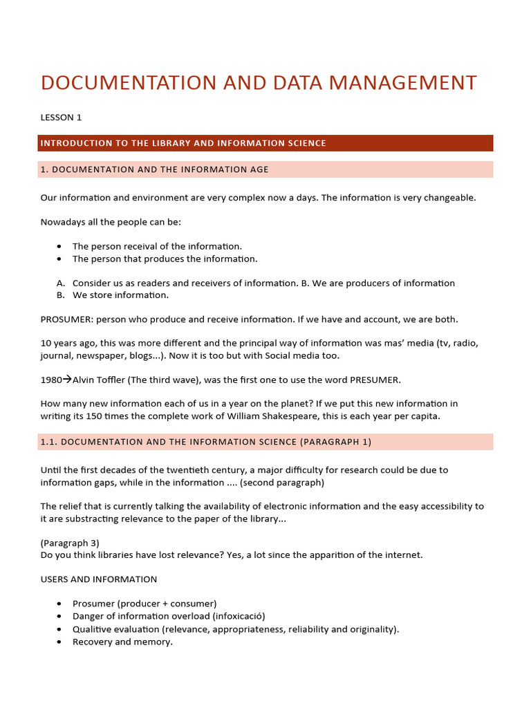 Documentation and Data Management | PDF | Information | Knowledge