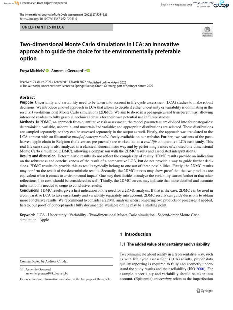 Two Dimensional Monte Carlo Simulations in LCA: An Innovative Approach To Guide The Choice For ...