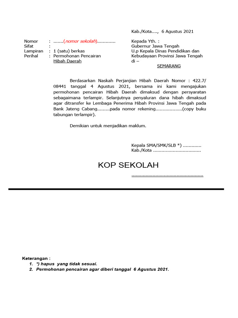 Blangko Pencairan Bosda Sma, SMK, SLB Swasta THP 1 Tahun 2021 | PDF ...