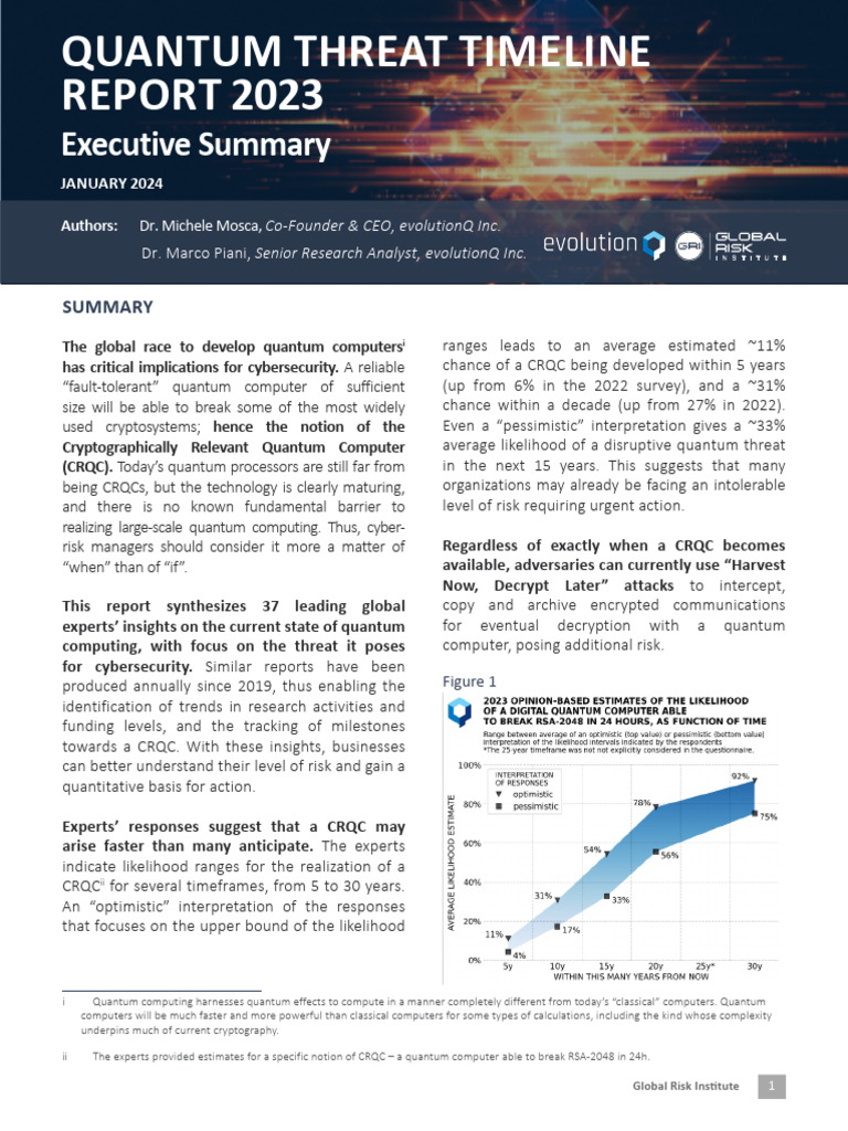 executive-summary-quantum-threat-timeline-report-2023 | PDF | Quantum Computing | Encryption