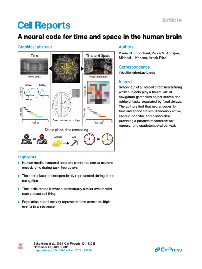 A Neural Code For Time and Space in The Human Brain | PDF | Time | Cognitive Psychology