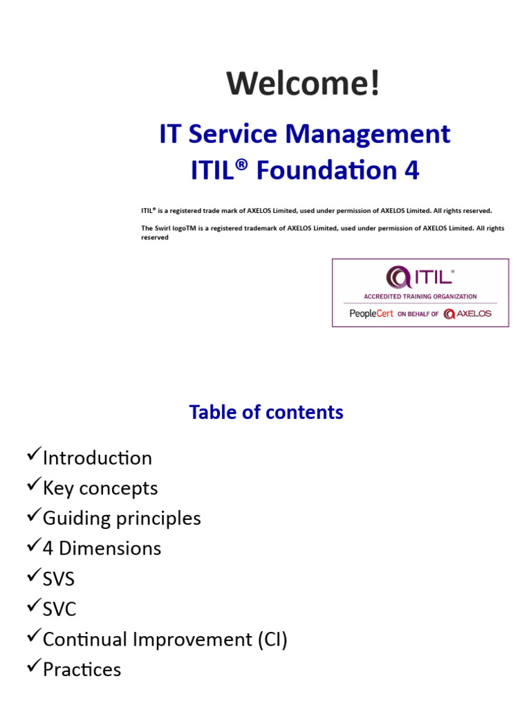 Presentation ITIL 4 v1.0 | PDF | Agile Software Development | Risk