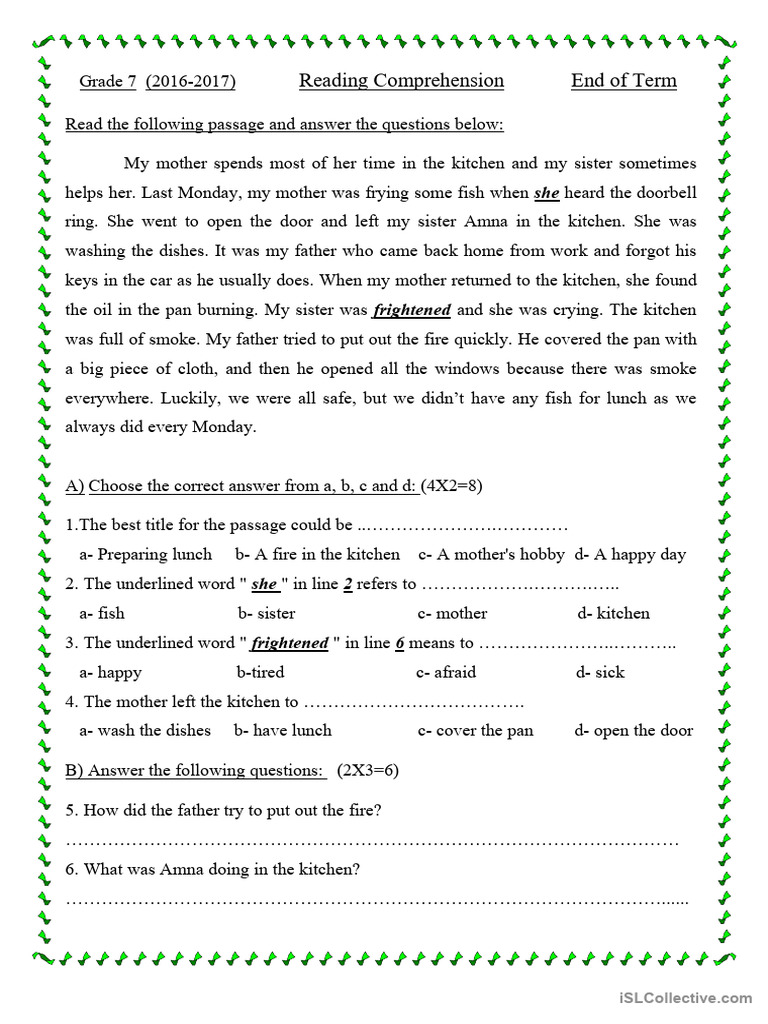 Comprehension Passage For Grade 7 | PDF