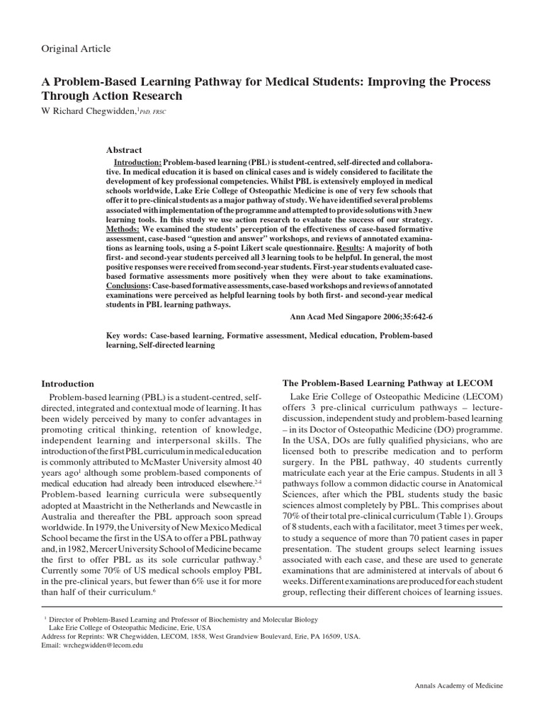 A Problem-Based Learning Pathway For Medical Students: Improving The ...