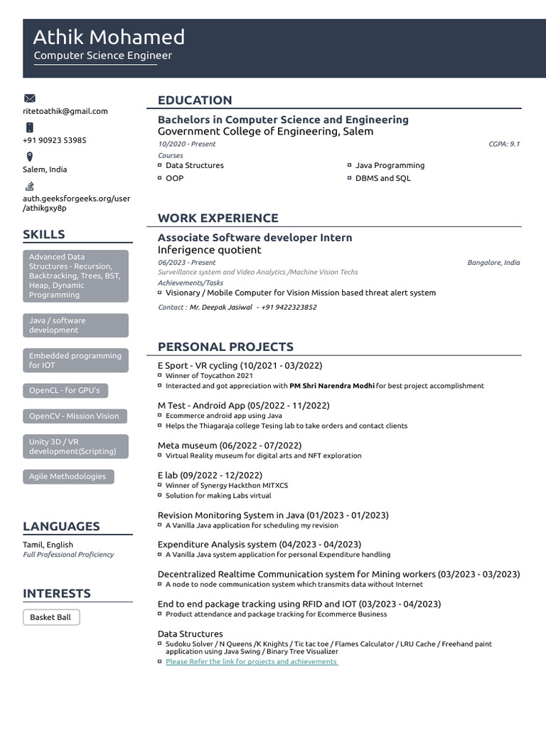 Athik Mohamed: Education | PDF | Internet Of Things | Java (Programming ...