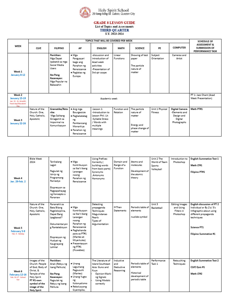 Q3 - GRADE 8 - Lesson Guide - 2023-2024 | PDF