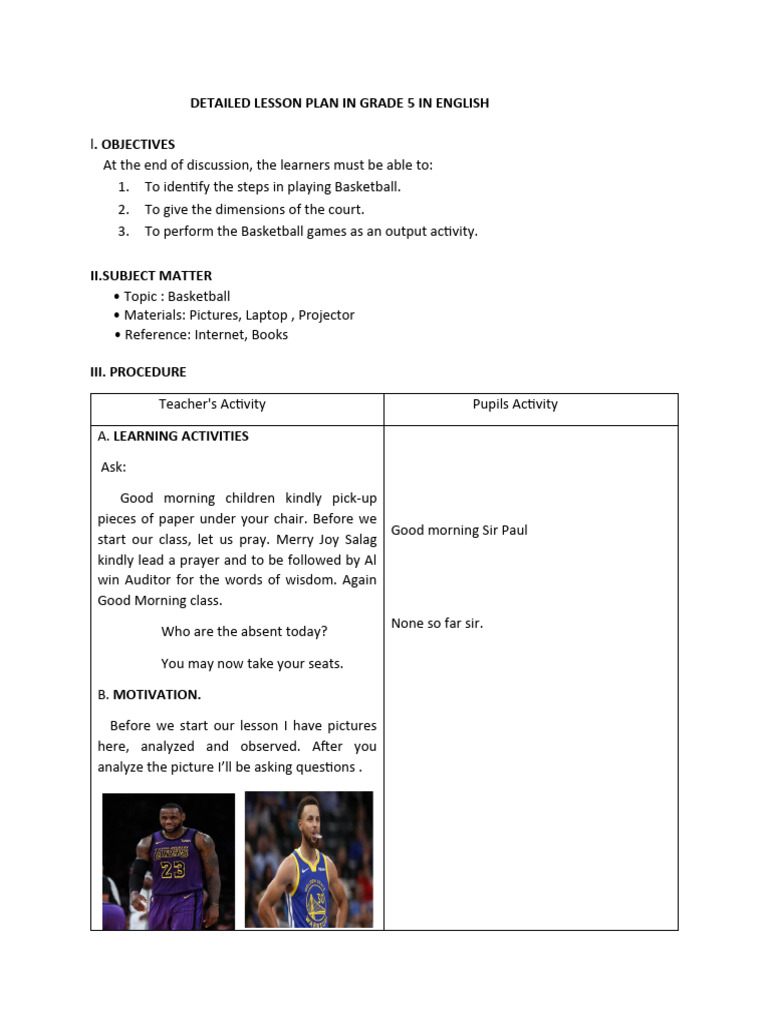 LESSON PLAN PE | PDF | Sports | Team Sports