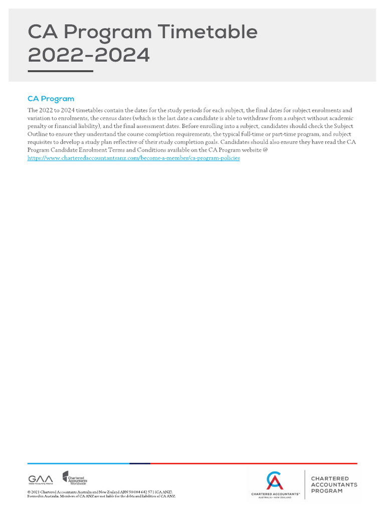 New CA Program GradDipCA Timetable 2022-2024 | PDF | Accounting | Audit