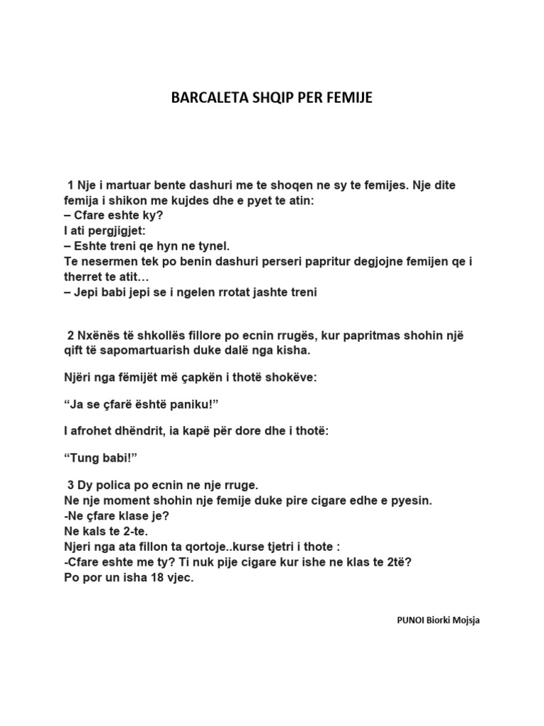 Barcaleta Shqip Per Femije | PDF