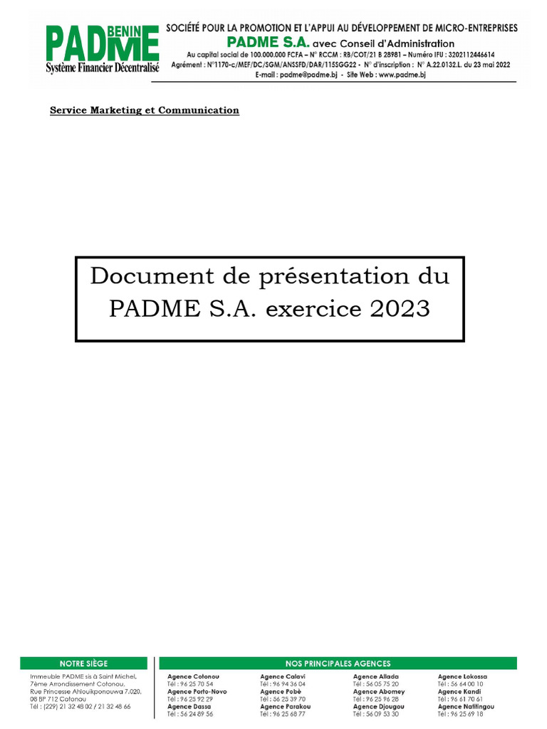 Présentation de PADME S.A. 2023 | PDF | Crédit | Finance et gestion ...