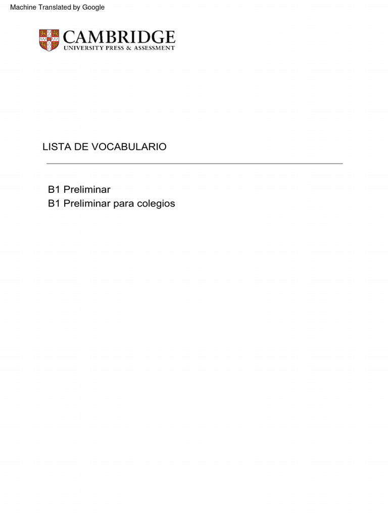 b1 Preliminary 2020 Vocabulary List | PDF | Léxico | Verbo