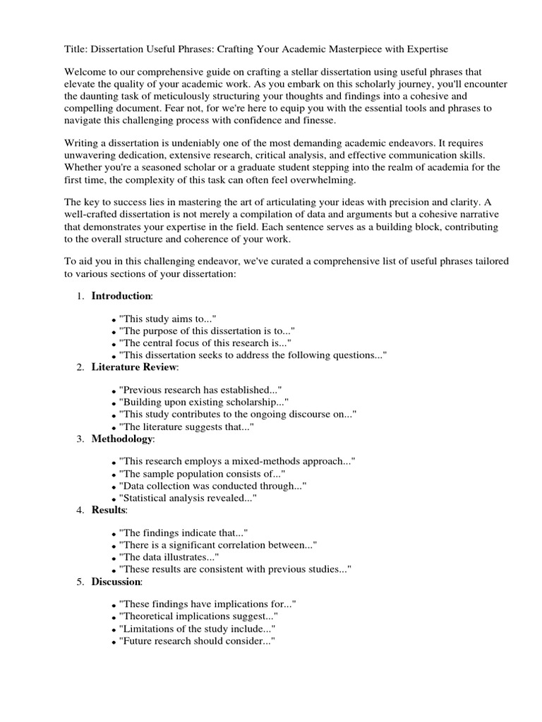 Dissertation Useful Phrases | PDF | Thesis | Jargon