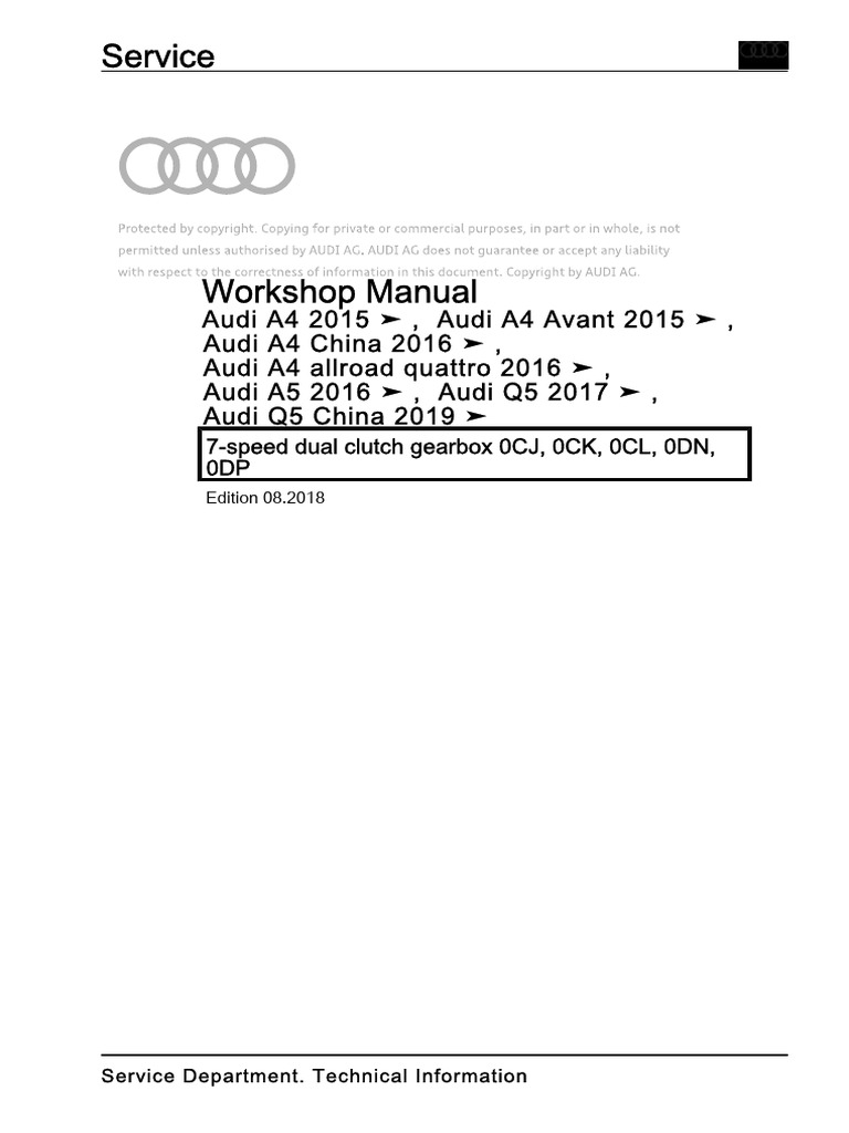 7-Speed Dual Clutch Gearbox 0CJ, 0CK, 0CL, 0DN, 0DP | PDF | Manual ...