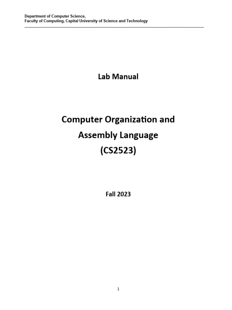 Lab Manual - Computer Organization and Assembly Language - Fall 23 ...