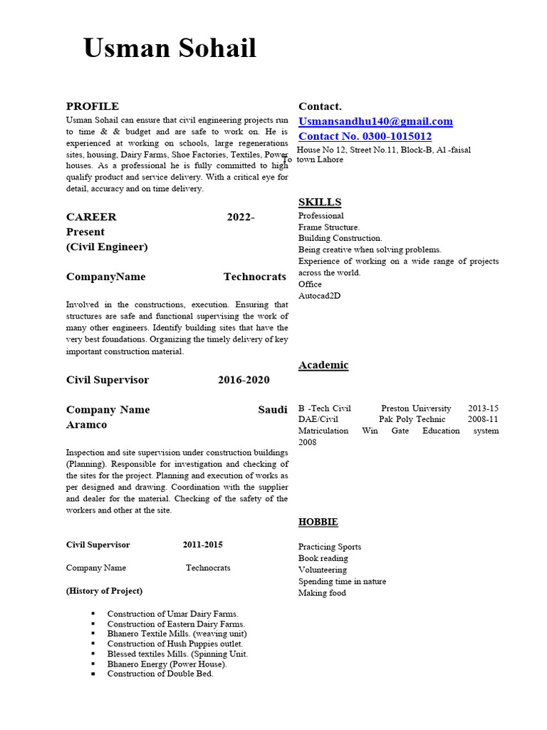 CV Usman Sohail | PDF | Engineering