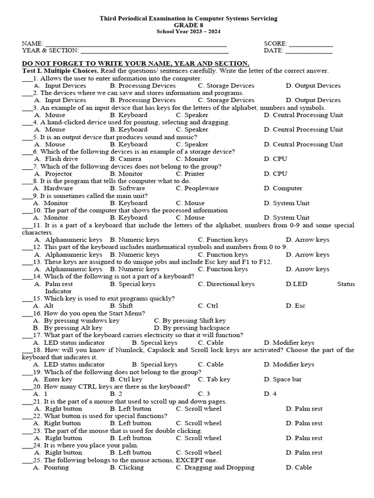 3rd-Quarter-Exam-in-CSS-8 | PDF | Computer Keyboard | Computer Monitor