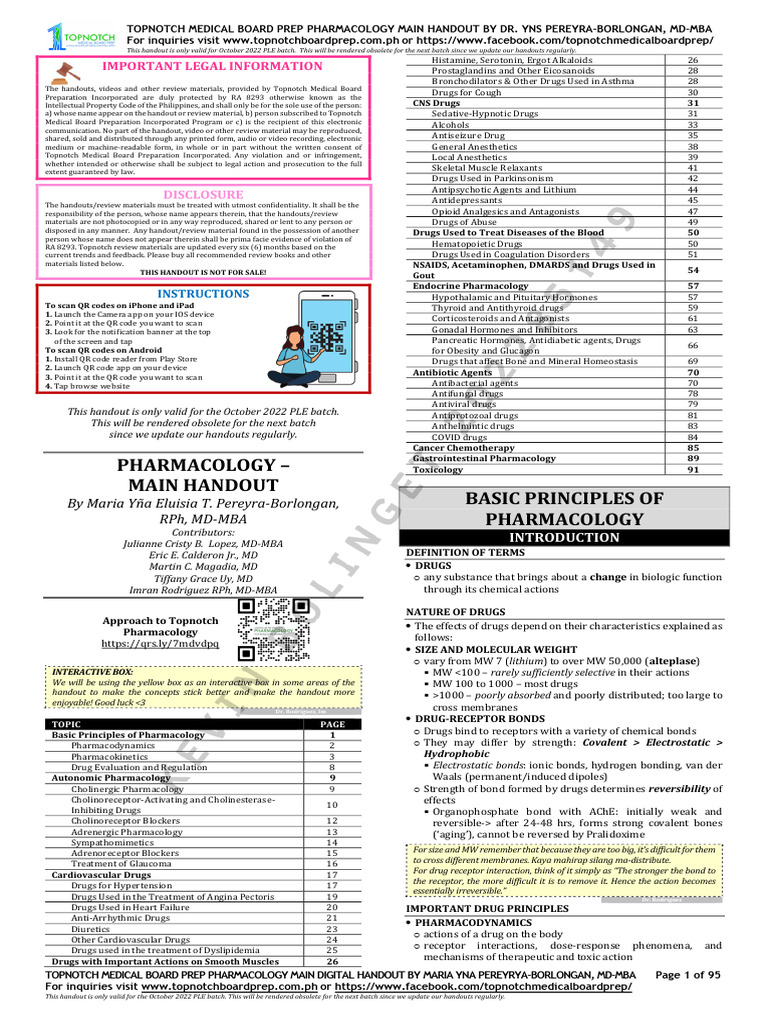 7 Pharmacology Main Handout Oct 2022 Kevin Bolinget 1 | PDF | Receptor Antagonist | Biochemistry