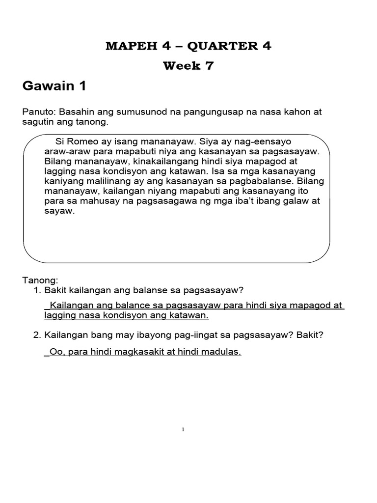 Mapeh 4 - Quarter 4 Week 7 Evaluation | PDF