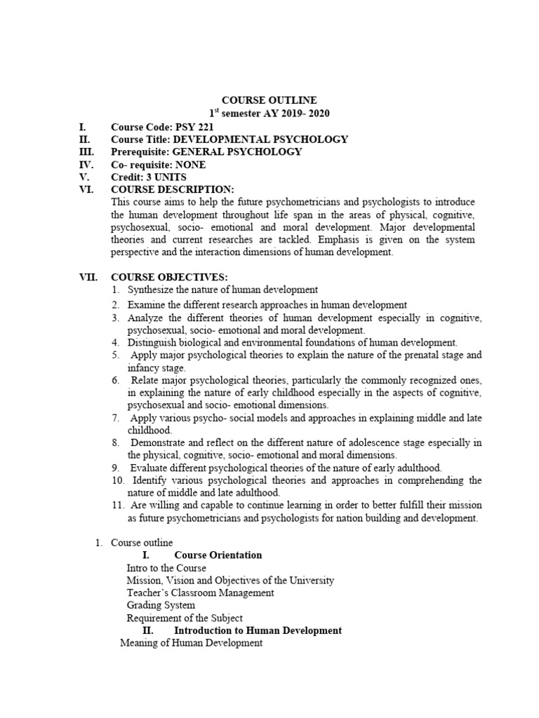 Course Outline Developmental Psychology | PDF | Developmental ...